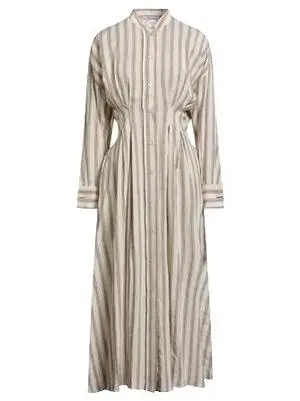 Max Mara Linen Striped Maxi Shirt Dress - Beige