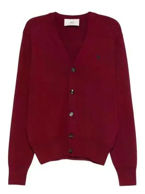 Ami Button-front Cardigan With Logo Embroidery - Red