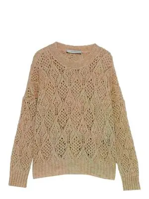 D.exterior Open-knit Round-neck Sweater - Neutrals