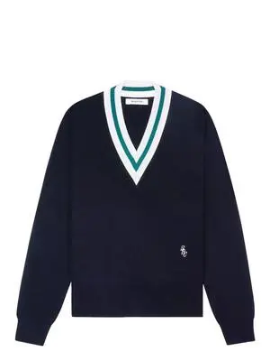 SPORTY & RICH V-neck Logo Sweater - Blue