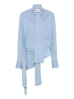 Plan C Tie-neck Wrap Silk Shirt - Blue