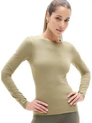 Athleta Bodymove Crew Neck Long Sleeve Top - Olive Branch