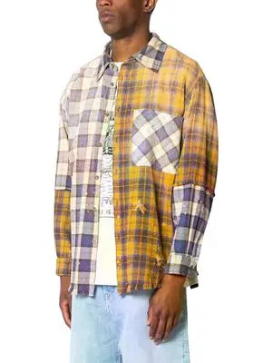 SATOSHI NAKAMOTO Patchwork Frayed Check Shirt - Yellow