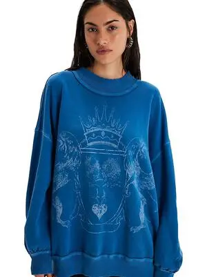 Free People Palm Spring Graphic Pullover - Blue Combo Crest