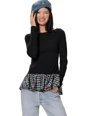 Maeve Long-sleeve Peplum Top - Blue Plaid