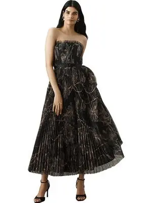 HUTCH Bromley Pleated Strapless A-line Maxi Dress - Black