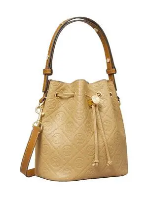 Tory Burch T Monogram Pebble Bucket Bag - Biscotti