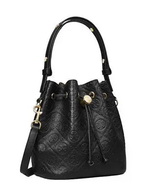 Tory Burch T Monogram Pebble Bucket Bag - Black