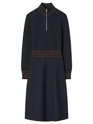 Tory Burch A-line Turtleneck Zip Dress - Medium Navy/dark Sangria