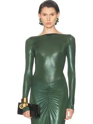 Lapointe Coated Jersey Boatneck Bodysuit - Forest