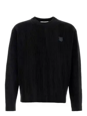 Maison Kitsuné Fox-patch Ribbed Wool Sweater - Black