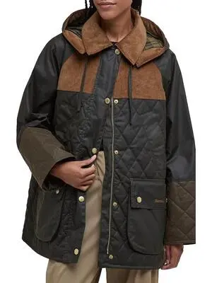Barbour Imelda Water Repellent Mixed Media Jacket - Archive Olive/olive/beech