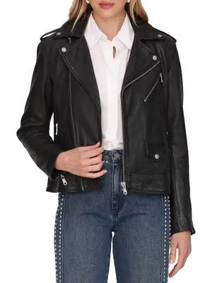 Avec Les Filles Leather Moto Jacket - Black