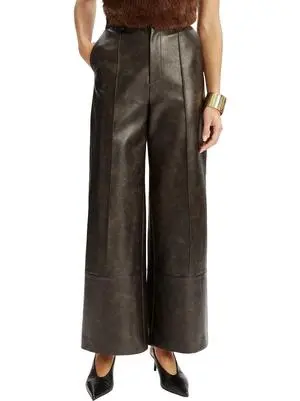 Bardot Marlowe Faux Leather Wide Leg Trousers - Dark Choco