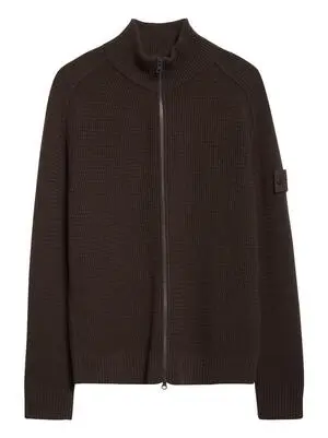 Stone Island Ghost Virgin Wool Zip Cardigan V0070 Dark Brown