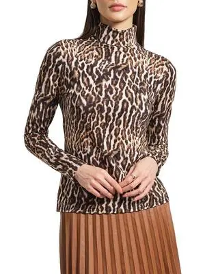 ISAAC MIZRAHI NEW YORK Layering Turtleneck Top Leopard