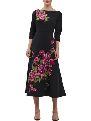 KAY UNGER Floral Embroidered Gown - Carbon Multi