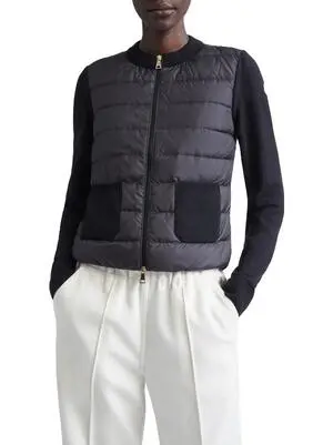 Moncler Virgin Wool Knit & Quilted Down Cardigan - Black