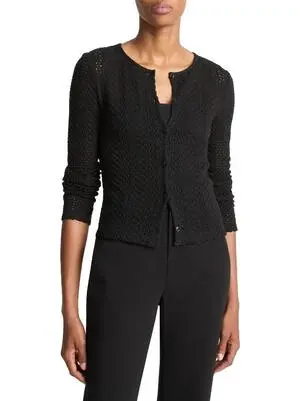 Vince Open Stitch Cotton Cardigan - Black
