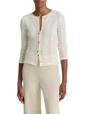 Vince Open Stitch Cotton Cardigan - Gesso
