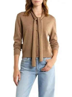 Astr The Label Glynne Scarf V-neck Cardigan - Tan