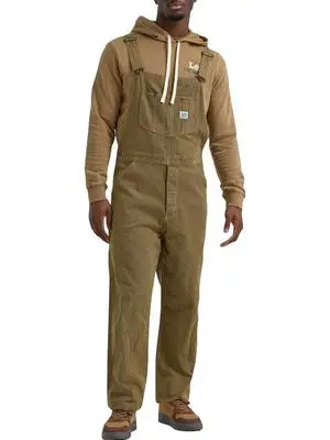LEEM Railroad Stripe Workwear Bib Overalls - Overdye Raw Umber Railroad