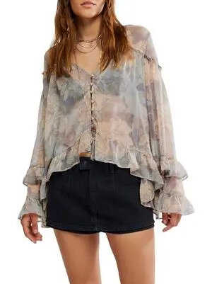 Free People Day Dreaming Ruffle Trim Top - Stone Combo