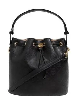 Tory Burch T Monogram Leather Bucket Bag - Black