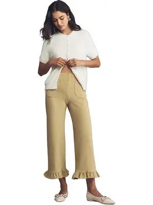 THE COLETTE COLLECTION BY MAEVE The Colette Knit Wide-leg Pants With Ruffle Hem - Antique Olive