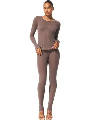 SKIMS Sheer Rib Long Sleeve Crew Neck Top - Pewter