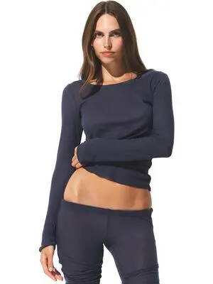 SKIMS Sheer Rib Long Sleeve Crew Neck Top Sleet