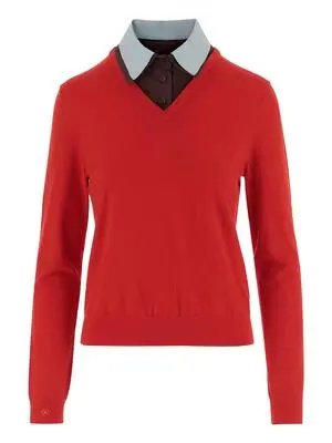 Tory Burch Wool Blend Sweater With Removable Collar - Red