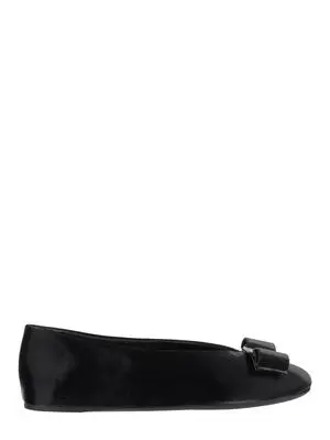 FERRAGAMO Leather Bow Ballerina Flats - Black