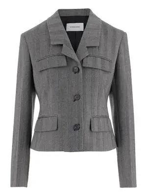 FERRAGAMO Single-breasted Chevron Wool Blazer - Grey