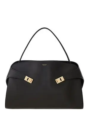 FERRAGAMO Hammered Leather Shoulder Bag - Marrone Scuro