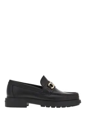 FERRAGAMO Gancini Embellished Loafers - Black