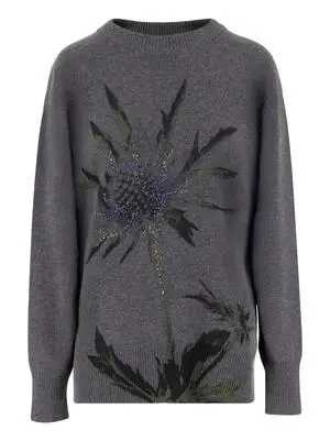 Blumarine Wool Blend Sweater With Rhinestone Detailing - Grey
