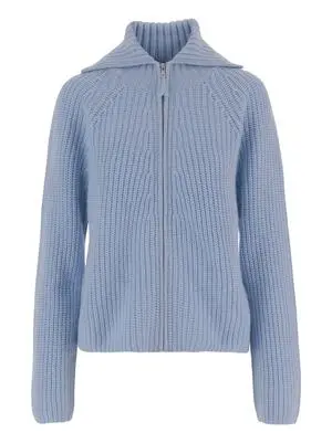 ALLUDE Wool And Cashmere Zip-up Sweater - Light Blue