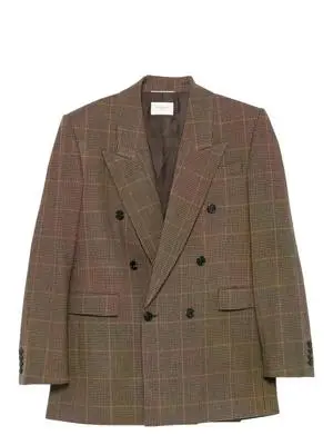 Saint Laurent Checked Double-breasted Jacket - Brown