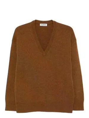 JIL SANDER V-neck Wool-blend Sweater - Brown