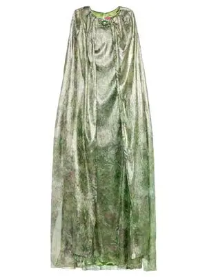 MIAU BY CLARA ROTESCU Floral-print Metallic Long Dress - Green