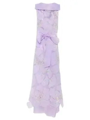 MIAU BY CLARA ROTESCU Embellished Floral Strapless Dress - Purple