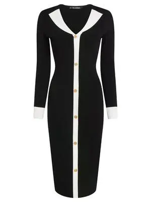 Karl Lagerfeld Contrast-collar Buttoned Knit Dress - Black