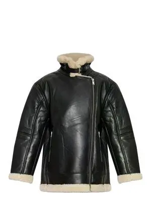 GESTUZ Leather Jacket With Shearling Trim - Black