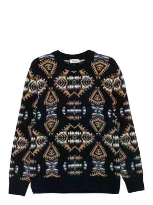 Altea Geometric-pattern Crew-neck Sweater - Black