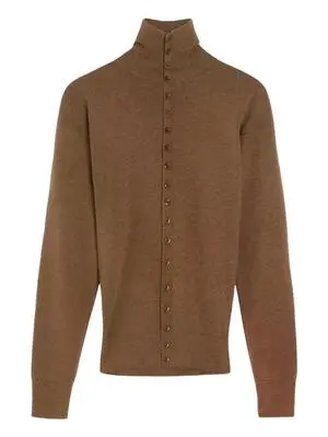 LEMAIRE Buttoned Turtleneck Cardigan - Brown