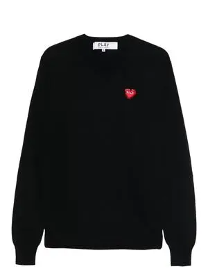 Play Comme Des Garcon Emblem Rhinestone-heart Sweater - Black