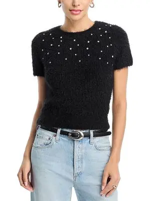 Aqua Rhinestone Embellished Sweater - Black