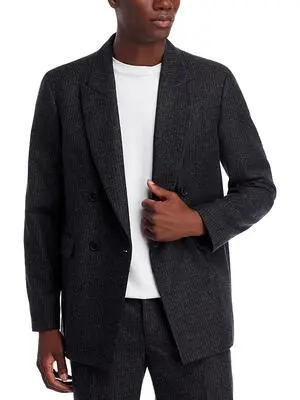 FRAME Pinstripe Wool Blend Double Breasted Blazer - Dark Gray