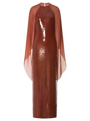 ALBERTA FERRETTI Sequin Embellished Gown With Cape Detail